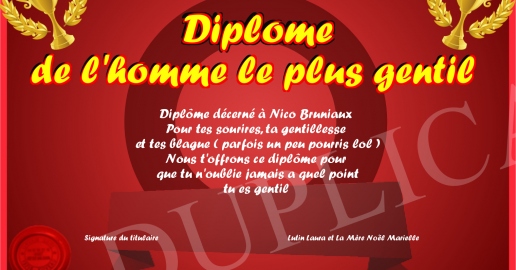 Diplome de l homme le plus gentil