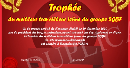 Trophee du meilleur travailleur jeune du groupe SGBF