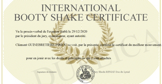 INTERNATIONAL BOOTY SHAKE CERTIFICATE