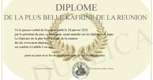 Diplome de la plus belle kafrine de la reunion