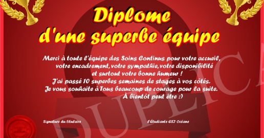Diplome d une superbe equipe