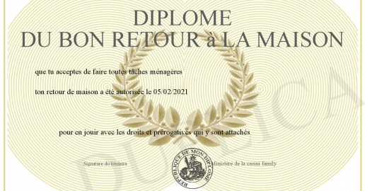 Diplome du bon retour a la maison