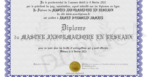 Diplome du MASTER INFORMATIQUE EN RESEAUX