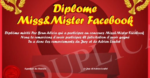 Diplome Miss&Mister Facebook
