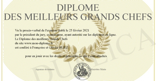 Diplome des meilleurs Grands Chefs