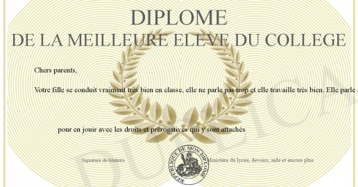 Diplome de la meilleure eleve du college