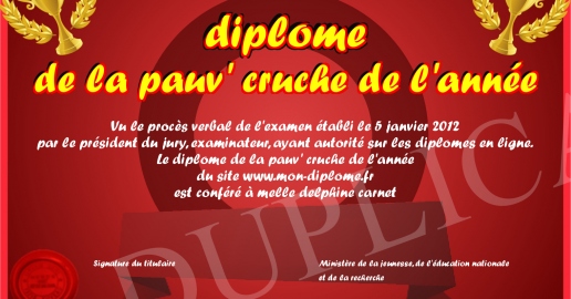 diplome de la pauv cruche de l annee