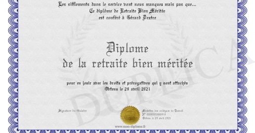 Diplome de la retraite bien meritee