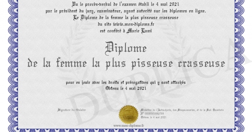 Diplome de la femme la plus pisseuse crasseuse
