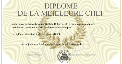 Diplome de la Meilleure Chef