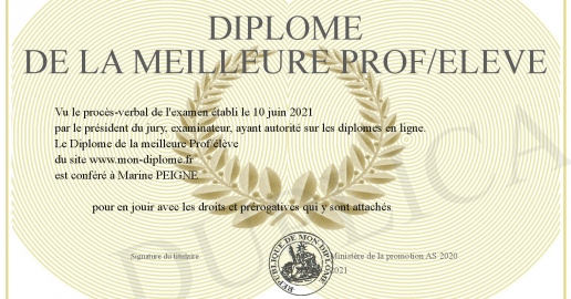 Diplome de la meilleure Prof/eleve