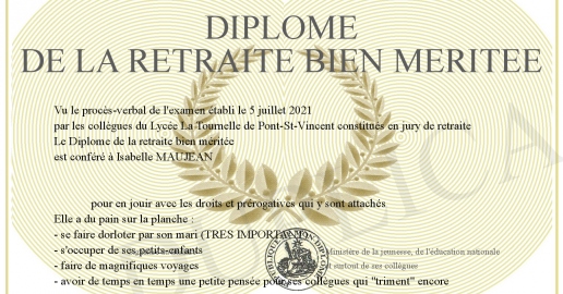 Diplome de la retraite bien meritee