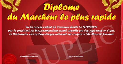 Diplome du Marcheur le plus rapide
