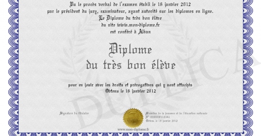 Diplome du tres bon eleve