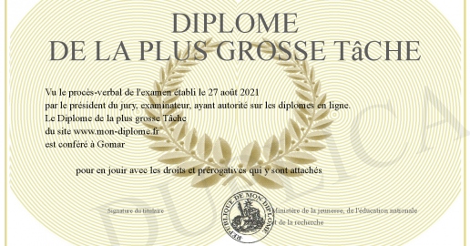 Diplome de la plus grosse Tache