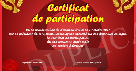 Certificat de participation