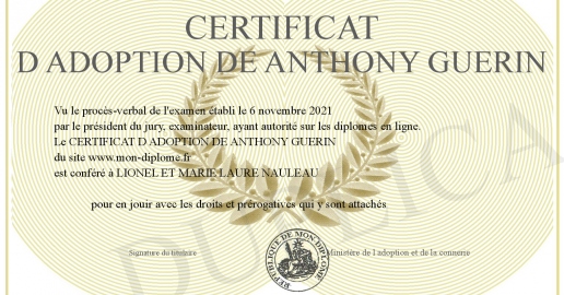 CERTIFICAT D ADOPTION DE ANTHONY GUERIN