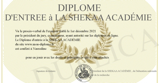 Diplome d'entree a la SHEKAA ACADÉMIE