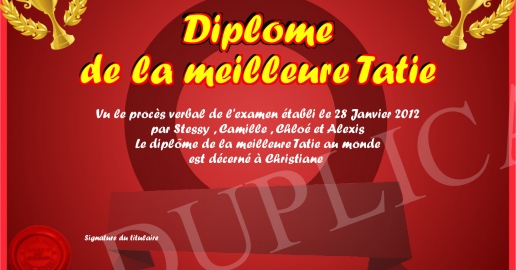 Diplome de la meilleure Tatie