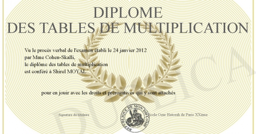 diplome des tables de multiplication