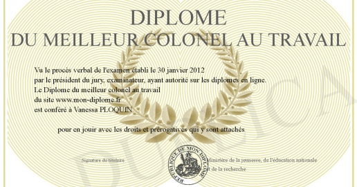 Diplome du meilleur colonel au travail