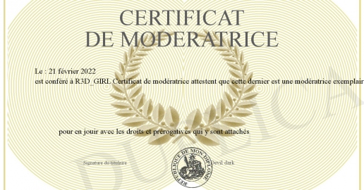 Certificat de moderatrice