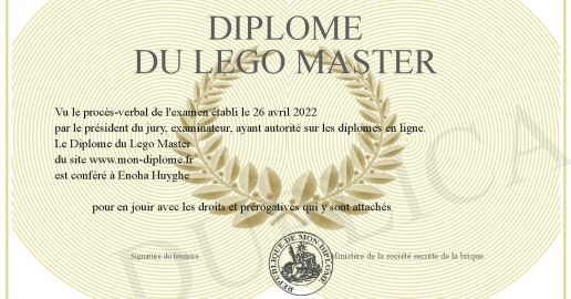 Diplome du Lego Master