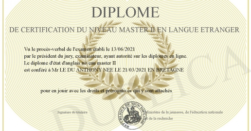 Diplome de certification du niveau master II en langue etranger