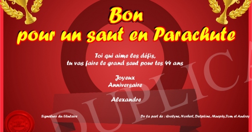 Bon pour un saut en Parachute