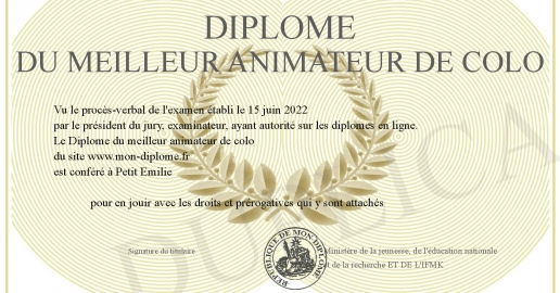 Diplome du meilleur animateur de colo
