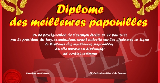 Diplome des meilleures papouilles
