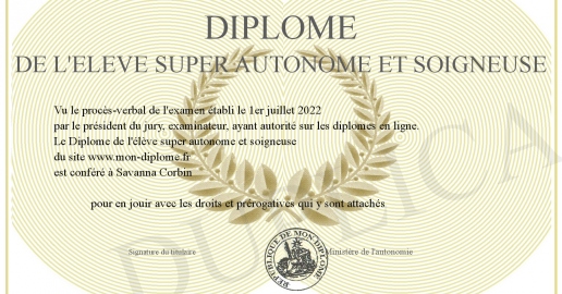 Diplome de l eleve super autonome et soigneuse