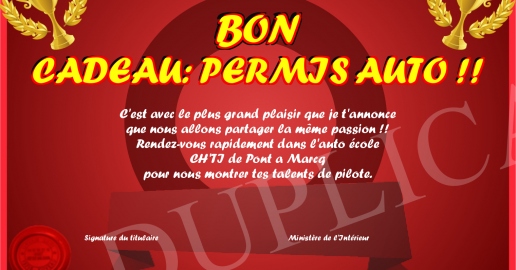 BON CADEAU: PERMIS AUTO