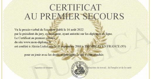 Certificat au premier secours