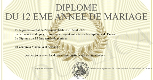 Diplome du 12 eme annee de mariage