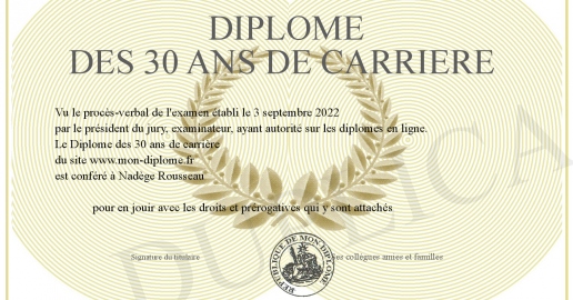 Diplome des 30 ans de carriere