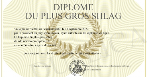 Diplome du plus gros shlag