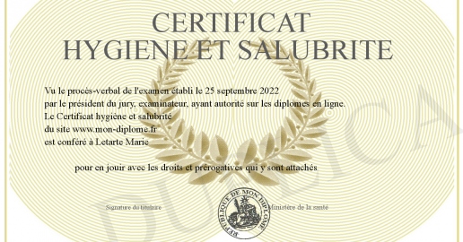 Certificat hygiene et salubrite