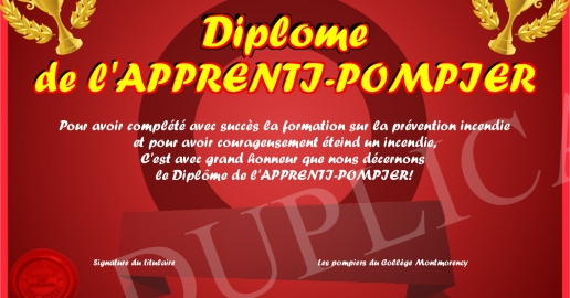 Diplome de l APPRENTI-POMPIER