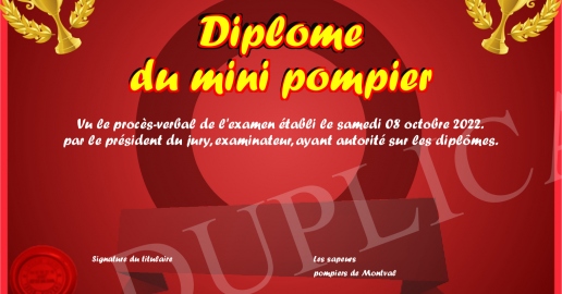 Diplome du mini pompier