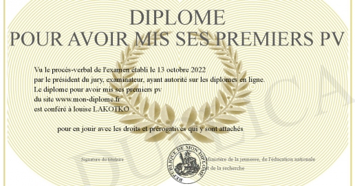 diplome pour avoir mis ses premiers pv