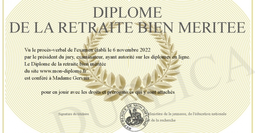 Diplome de la retraite bien meritee