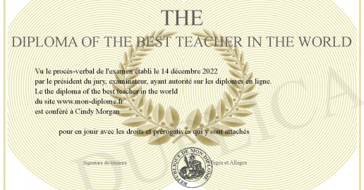 the diploma of the best teacher in the world
