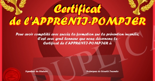Certificat de l APPRENTI-POMPIER