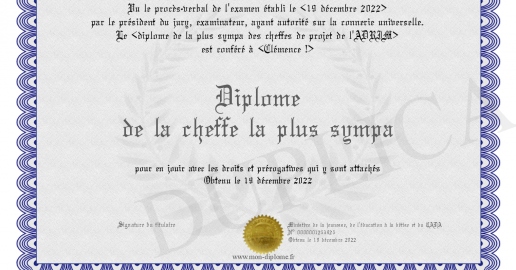 Diplome de la cheffe la plus sympa
