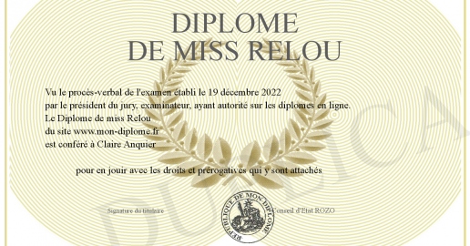 Diplome de miss Relou