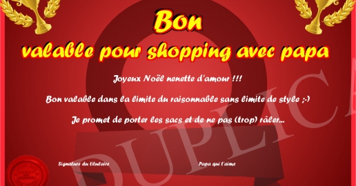 Bon valable pour shopping avec papa