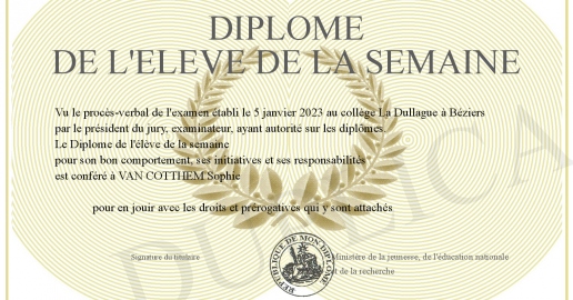 Diplome de l eleve de la semaine