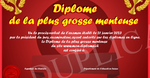 Diplome de la plus grosse menteuse