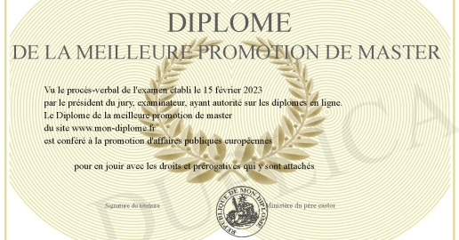 Diplome de la meilleure promotion de master